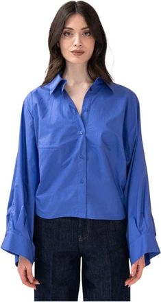 Erika Cavallini Semi Couture Femme, Blouses et Chemises, Bleu, Taille: 38 FR Camica in cotone over maniche larghe