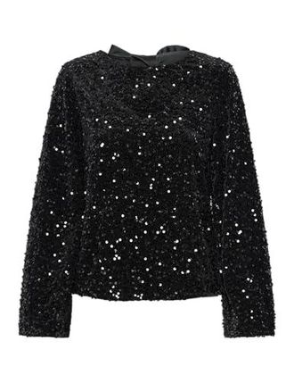 Pieces PCKAM LS Deep Back Bow Top, Noir/D&eacute;tails : Paillettes Noires, XS