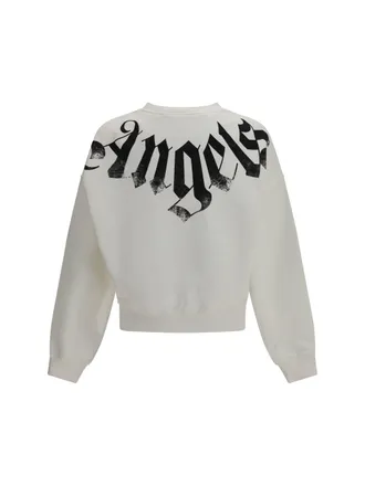 Palm Angels Mens Big Neck Logo Sweatshirt Off White Black Cotton; Elastane Sweatshirts Sweater