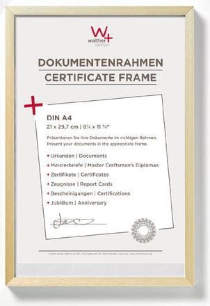Walther Design Bilderrahmen gold 21 x 29,7 cm (DIN A4) Aluminium Dokumentenrahmen Chair Alurahmen AJ130G