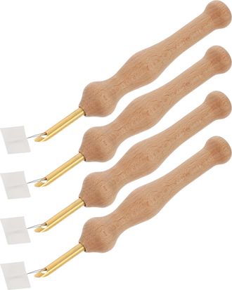 DOITOOL Alipis 4 St&uuml;ck Punch Needle Sticknadeln mit Holzgriff Einf&auml;delhilfe f&uuml;r Handn&auml;hen Selbstgemacht Applikationen Stickerei Leicht Pr&auml;zise f&uuml;r Handarbeit 
