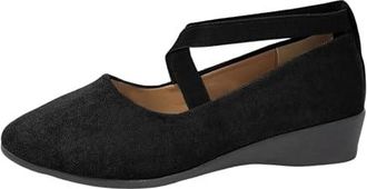 Generic Escarpins confortables et confortables &agrave; enfiler avec sangle de cheville &eacute;lastique pour femme, Noir, 39.5 EU