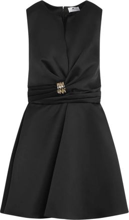 Elisabetta Franchi Femme, Robes, Noir, Taille: 46 FR Robe en satin duchesse avec d&eacute;tail de bijou