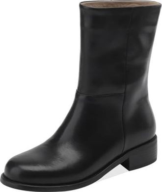 SJJH Bottes western &agrave; enfiler pour femme | Bottes rondes &eacute;l&eacute;gantes, parfaites pour les pantalons et les jupes, talon de 3,5 cm, Noir 1, 38 EU