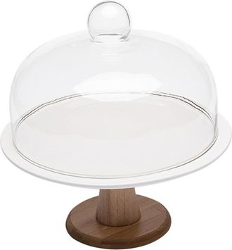 Aboofan Glas Kuchen Abdeckung Mit Keramikplatte Holzsockel Für Gebäck Snacks Desserts Lebensmittel Schützen Stabile Basis