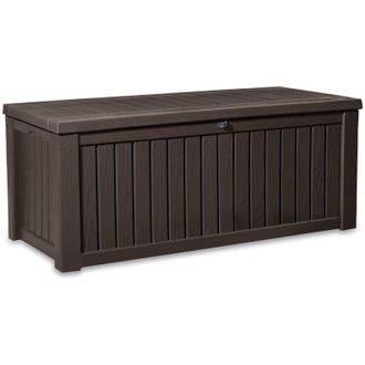 Dmora Aufbewahrungstruhe f&uuml;r drau&szlig;en Nurachi, Gartenbox, Outdoor-Truhe, Stauraumbank f&uuml;r au&szlig;en, 155x72 h64 cm, Braun - Dmora