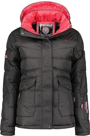 Geographical Norway Bonixe Lady - Parka Longue Epaisse Chaude Femme Automne Hiver - Manteau Fin Capuche Fausse Fourure - Blouson Coupe Vent - Doudoune Elegante Femmes (No