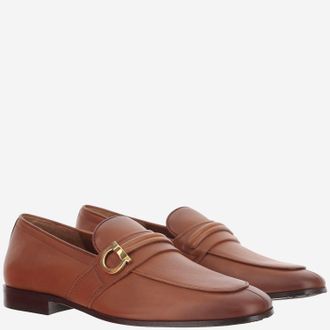 Ferragamo Mens Leather Loafers Light Brown Calf