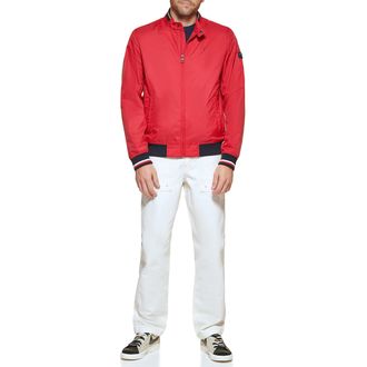 Tommy Hilfiger Herren Lightweight Varsity Rib Knit Bomber Jacket Shell-Jacke, Rot Poly, XL