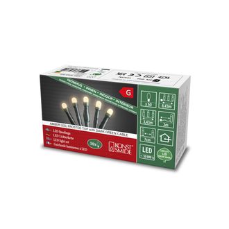Konstsmide Micro LED Lichterkette, gefrostet, verschwei&szlig;t, 50 bernsteinfarbene Dioden, 30V Innentrafo, dunkelgr&uuml;nes Kabel - 6343-820