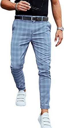 Onsoyours Hommes Chino Pantalon Slim Fit Rayé Casual Élastique Pantalon à Carreaux Business Pantalon de Sport Décontracté Coupe Ajustée Pantalon (XL, Gris)