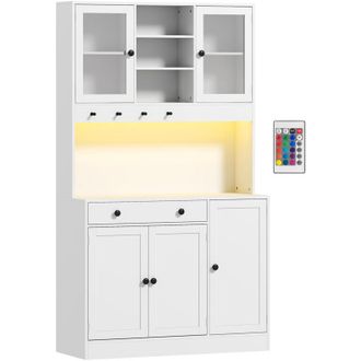 HOMCOM Homcom - Buffet haut led multi-rangement dim. 103 x 40 x 180cm poignées boutons noir blanc