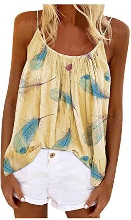 Generic Robe boh&egrave;me &agrave; bretelles pour femme, gilet de plage ample pour femme, chemisier d&eacute;contract&eacute; pour femme, jaune, L