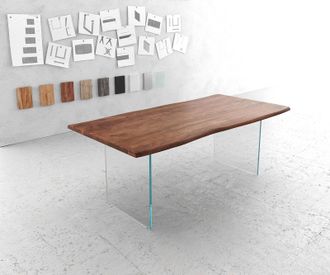 DELIFE Esstisch Edge 200x100 Akazie Braun Glas Live-Edge, Esstische, Baumkantenm&ouml;bel, Massivholzm&ouml;bel, Massivholz