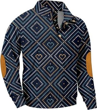 Generic Pull à col rond pour homme en velours côtelé tendance flocon de neige imprimé graphique sweatshirt surdimensionné à manches longues en velours côtelé 