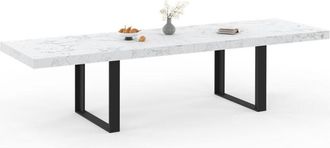 IDMarket Idmarket - Table &agrave; manger extensible phoenix rectangle 6-12 personnes plateau effet marbre blanc alaska 200-300 cm