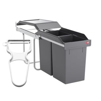 Hailo Abfallsammler 1947001 | Tandem 2x 15 Liter | Einbau-M&uuml;lleimer f&uuml;r 30 cm Schrank | M&uuml;lltrennsystem mit Vollauszug & Deckel | K&uuml;chen-Abfallsystem mit Ri