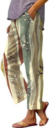 Generic Pantalon Lin Femme &Eacute;t&eacute; L&eacute;ger D&eacute;contract&eacute; Pantalon D&Eacute;t&eacute; D&eacute;contract&eacute; en Lin pour Femmes Taille avec Cordon De Serrage &Eacute;lastique Droit Ample Pantacourt F