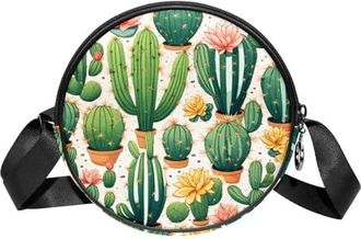 Generic Sac &agrave; bandouli&egrave;re rond pour femme, petit sac &agrave; bandouli&egrave;re motif cactus avec fermeture &eacute;clair, bretelles r&eacute;glables, sac &agrave; main rond d&eacute;contract&eacute; pour f