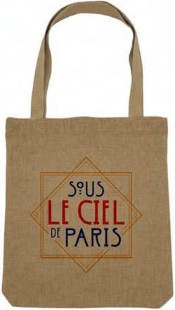 Fabulous Sac Shopping Tote Bag Aspect Lin - Sous le ciel de Paris France Luxe Vintage - Sac de Courses Toile Epaisse 360g Beige Naturel Cabas Port&eacute; Epaule Soli