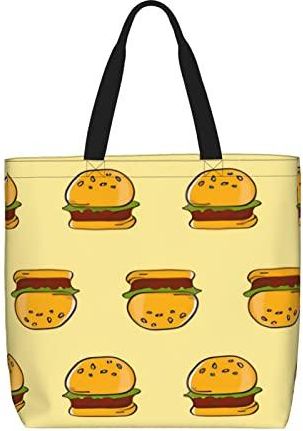 Generic Sac Fourre-Tout Hamburgers Et Cheeseburgers Rigolos Grand Sac A Main Avec Poign&eacute;es Personnaliser Sacs &Agrave; Main, Pour &Eacute;cole, Voyage, Femmes, Tous Les Jou