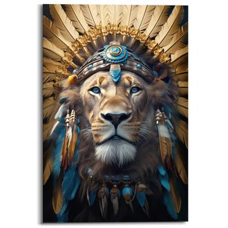 Reinders Wandbild, Ornament Lion, Teenager Zimmer, Bilder, Wanddeko, Room Decor, MDF, Blau, 90 x 60cm