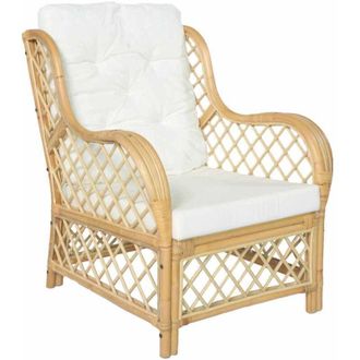 vidaXL Sessel mit Kissen Nat&uuml;rliches Rattan und Leinen - Vidaxl
