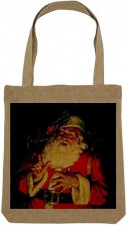 Fabulous Sac Shopping Tote Bag Aspect Lin - Pere Noel Apporte Les Cadeaux Vintage Retro Santa Claus - Sac de Courses Toile Epaisse 360g Beige Naturel Cabas Por
