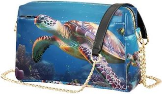 Mnsruu Sacs à bandoulière en cuir pour femme, sac à main en cuir avec poissons tropicaux et tortue