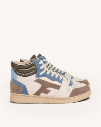 Faguo Baskets montantes cuir &eacute;cru et bleu