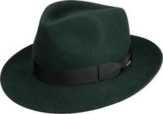 Stetson Penn Bogarthut Haarfilz Filzhut Damen Herren Mafiahut 100% Tierhaar Sommer Winter Hut mit Ripsband Klassischer Pate dunkelgr&uuml;n 58 cm