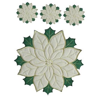 DOITOOL 4 Stück Teiliges Weihnachts-platzset mit Besticktem Weihnachtsstern Große Tischsets aus Silberweißem Leinen mit Polsterschaum Dekorative Weihnachtstis