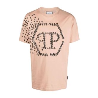 Philipp Plein Casual Kurzarm Beige T-Shirt - - Tops - Herren - Beige - 4XL