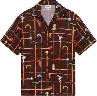 Dr&ocirc;le de Monsieur Homme, Chemises, Brun, Taille: XL Cannes Print Viscose Short Sleeve Shirt