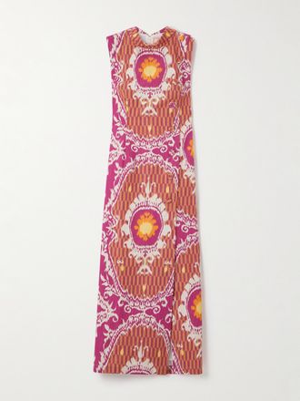 Marta Ferri Six Midikleid Aus Bedruckter Biobaumwolle Mit Zierkn&ouml;pfen - Pink