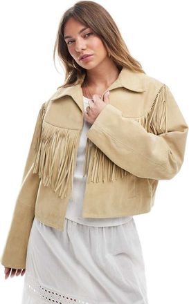 Asos Jacke in Buttermilchgelb aus echtem Wildleder mit Fransen