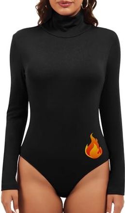 Joyshaper Body à manches longues élégant pour femme - Col montant - Chemisier à manches longues - Combinaison à manches longues, noir/micropolaire, XL