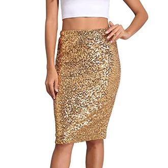 Generic Jupe &agrave; paillettes pour femme - Taille haute extensible, moulante, longueur genou, style pour concert et f&ecirc;te, 1b-gd1, XXL