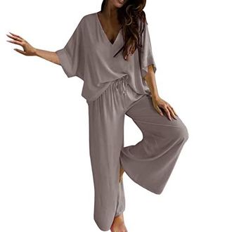 Generic Ensemble de surv&ecirc;tement pour femme musulmane - Couleur unie - Col rond - Boucle en bois - Manches longues - Pantalon large - Costume de jogging pour f