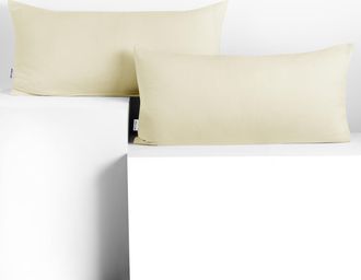Decoking 2 Kissenbezüge 40x80 cm Jersey 100% gekämmte Baumwolle Reißverschluss beige Amber