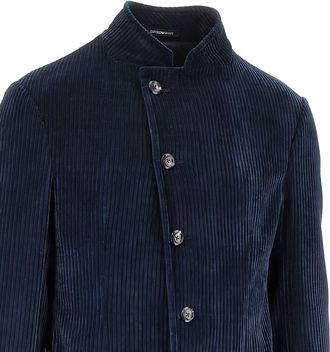 Emporio Armani Ribbed Cotton Blazer - Navy