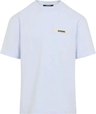 Jacquemus Homme, Tops, Bleu, Taille: XL T-shirt &agrave; patch logo