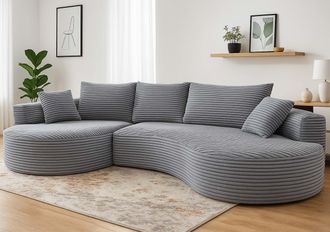 Mendler Sofa-Garnitur HWC-P19, 3-Sitzer Couch Loungesofa, Stoff/Textil Cord (370 g/m&sup2;) Liegefl&auml;che Links - hellgrau