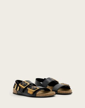 AllSaints Staffa - Sandales en cuir &agrave; boucles - Noir