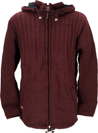 Guru Shop Unisex Strickjacke, Wolljacke, Nepaljacke Burgundy - Modell 27, Herren, Wolle, Size:XL