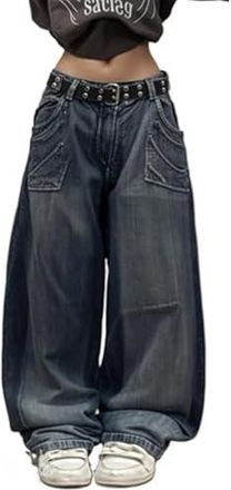 Generic Jean surdimensionné pour femme - Jean cargo baggy avec plusieurs poches Y2k Streetwear - Pantalon décontracté - Taille mi-haute - Grande taille - Salo