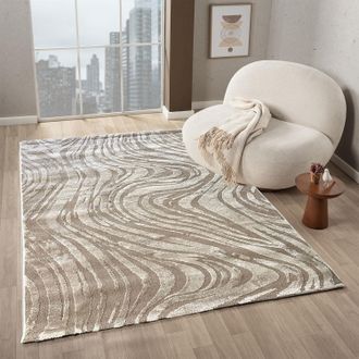Vimoda Teppich Wohnzimmer Teppich Schlafzimmer 3D Effekt modern Weich kurzflor Wellenmuster Qualitativ, Farbe:Taupe, Maße:120x170 cm