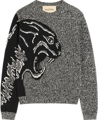 Valentino Cotton And Moulin&eacute; Wool Sweater With Panther Jacquard