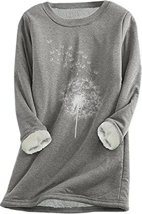 Generic Chemise de nuit en polaire motif pissenlit pour femme, chemise de nuit en polaire mi-longue, chemise de nuit thermique ample, robe de nuit douce et co