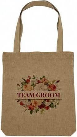 Fabulous Sac Shopping Tote Bag Aspect Lin - Team Groom Wedding Bride Flower Bouquet - Sac de Courses Toile Epaisse 360g Beige Naturel Cabas Port&eacute; Epaule Solide